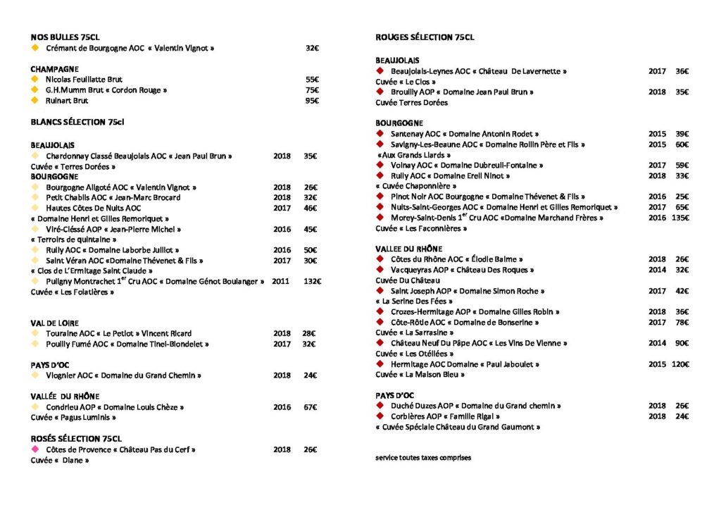Carte des vins - L'Inattendu